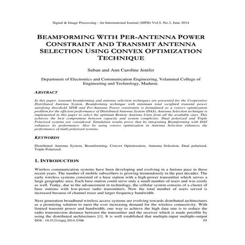 Beamforming With Per Antenna Power Constraint And Transmit Antenna Selection Using Convex 