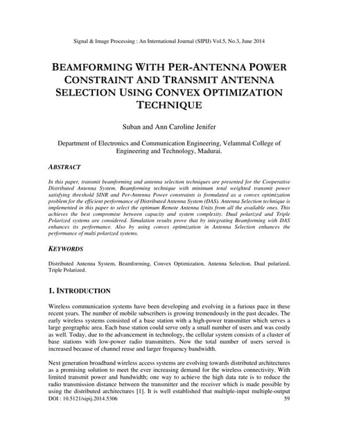 Beamforming With Per Antenna Power Constraint And Transmit Antenna Selection Using Convex