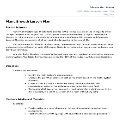 Plant Growth Lesson Plan | DOCX