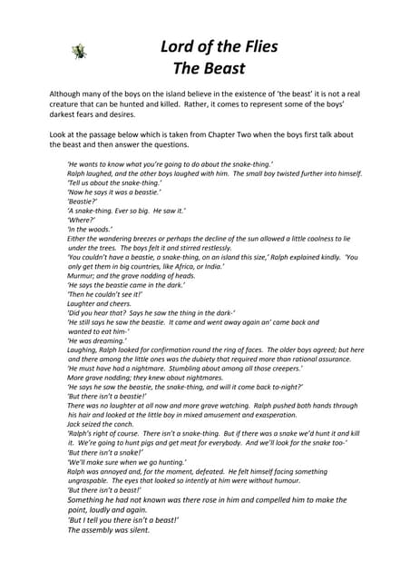 Lord of the flies quotes worksheet | DOCX