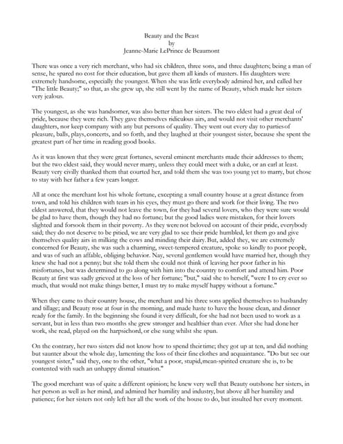 Script of English Musical Drama, Beauty and The Beast | DOCX