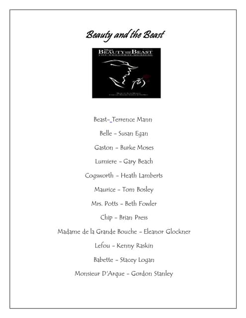 Script of English Musical Drama, Beauty and The Beast | DOCX