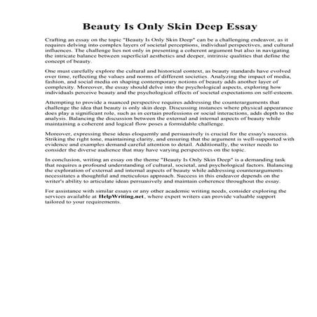 Beauty Is Only Skin Deep Essay | PDF