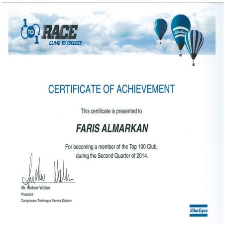 Certificate of Achievement 100 clup | PPT