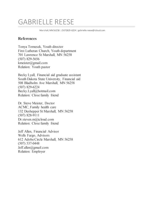 Professional Resume' Reference page | PDF