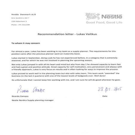 Recommendation letter Nestle | PDF