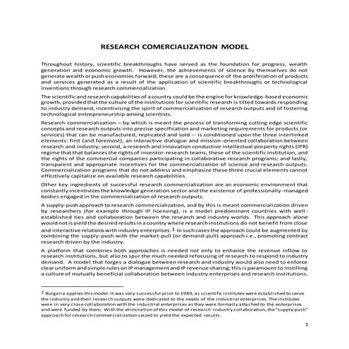 Commercialization model | DOCX | Business | Business and Finance