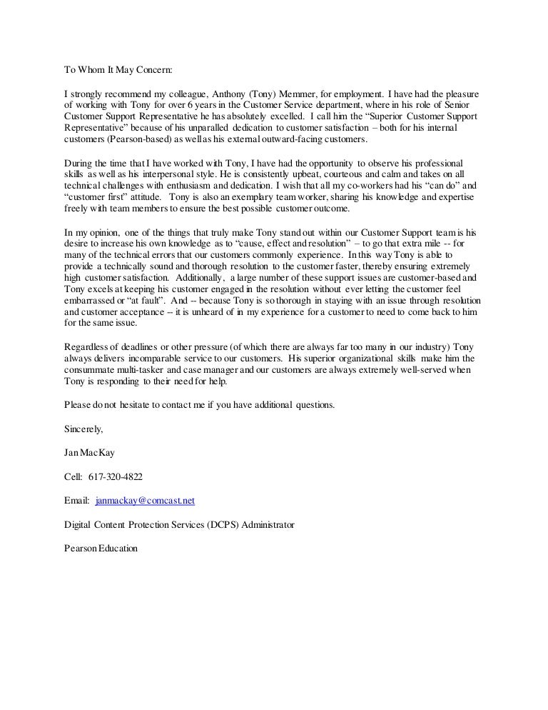 Letter of Recommendation Anthony Memmer