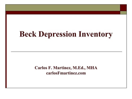 BECK YOUTH INVENTORY in psychological testing | PPT