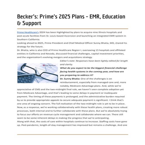 Becker's_ Prime's 2025 Plans - EMR, Education & Support.pdf