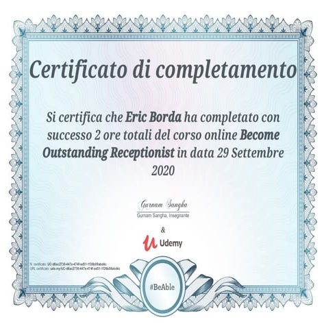 Become an Oustanding Receptionist Certificate | PDF