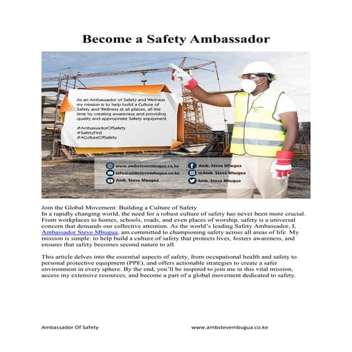 Become a Safety Ambassador; Guide By Amb Steve Mbugua | PDF