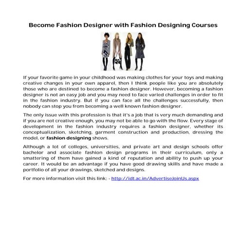 Become fashion designer with fashion designing courses | PDF