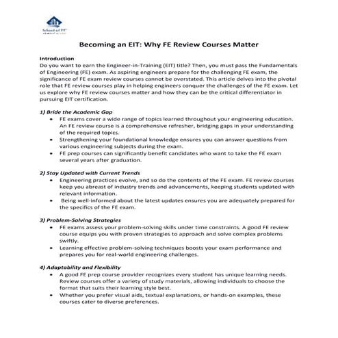 Becoming an EIT Why FE Review Courses Matter | DOCX