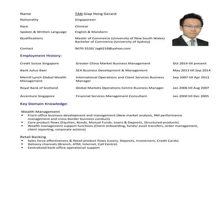Resume_Gerard Tan_L (1) | PDF | Business Banking & Finance | Business