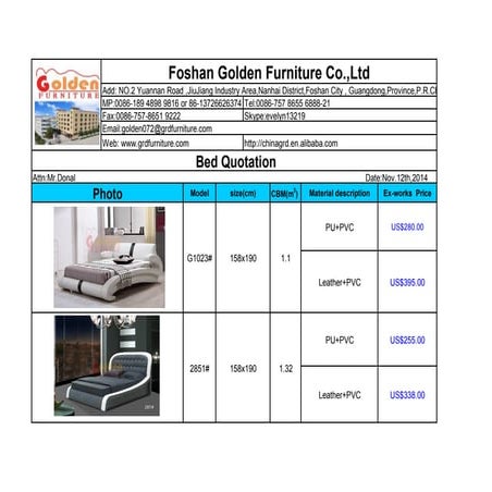 Bed quotation with ex works price (1) | PDF