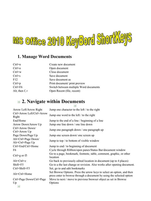Microsoft office shortcut keys | PDF