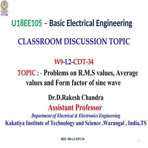 RMS and Average Value of a Sine Wave and Calculation of Form fator | PPT