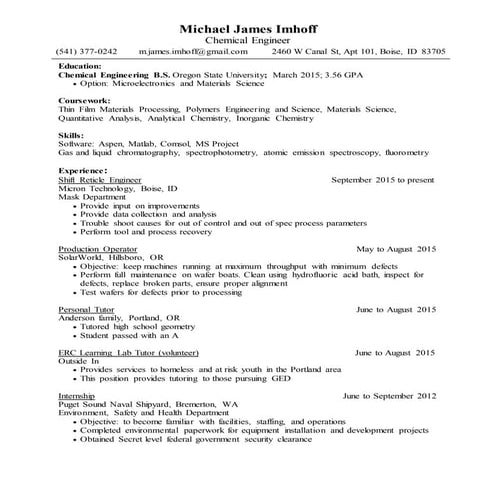 Michael Imhoff Resume | DOCX