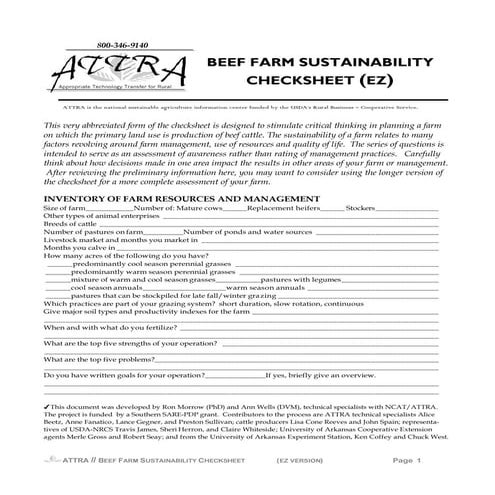 Beef Farm Sustainability Checksheet | PDF