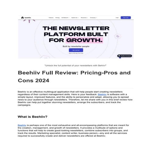 Beehiiv Full Review_ Pricing-Pros and Cons 2024.pdf | Marketing and Advertising | Business