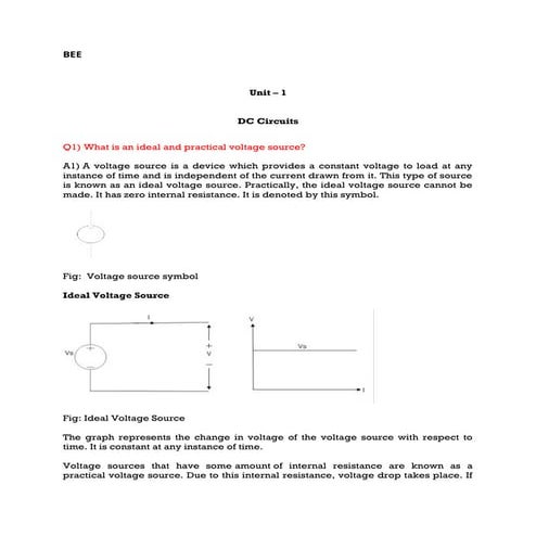 MODULE 1: DC CIRCUITS : ELECTRICAL CIRCUIT ELEMENTS (R, L AND C), VOLTAGE AND CURRENT SOURCES ...