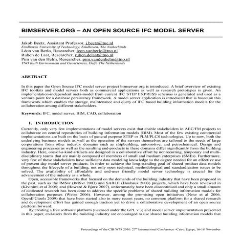 BIMSERVER.ORG – AN OPEN SOURCE IFC MODEL SERVER, 2010 | PDF