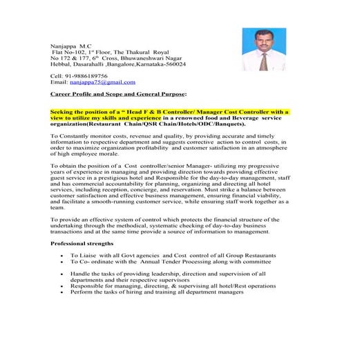 CV - Controller | DOC | Business Administration | Business