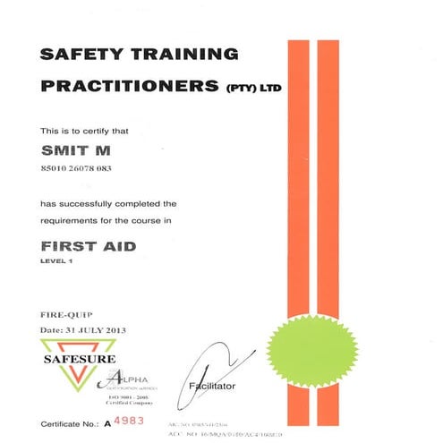 First Aid Certificate | PDF