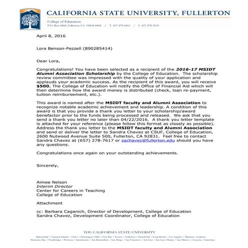 Scholarship recipient letter_Lora Benson-Pezzell | DOC