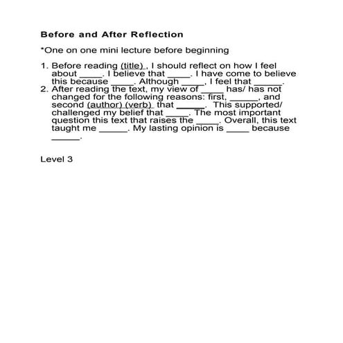 Before and after reflection | DOC | Educational Assessment | Education