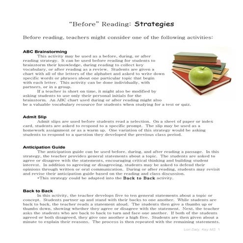Before Reading Strategies | PDF