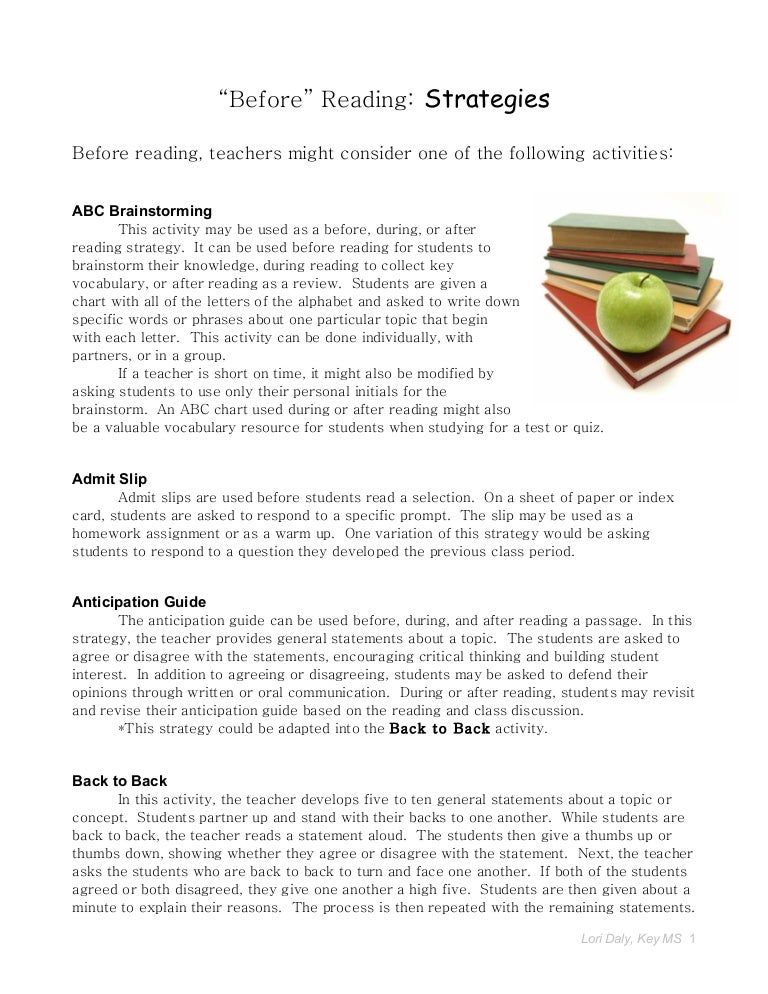 Before Reading Strategies Before Reading Strategies