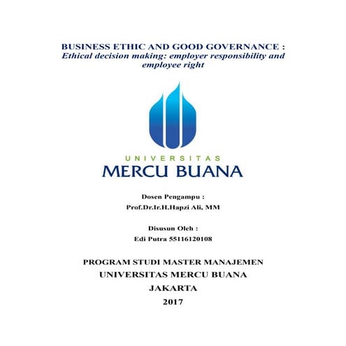 BE, GG, EDI PUTRA, HAPZI ALI, ETHICS AND BUSINESS, ETHICAL DECISION MAKING , EMPLOYER ...