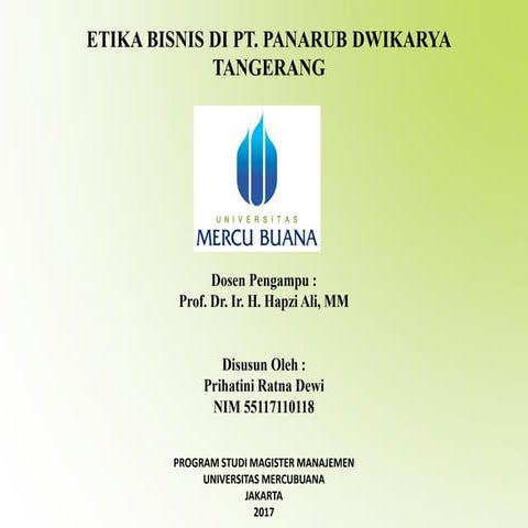 BE dan GG, prihatini ratna dewi, hapzi ali, etika bisnis, universitas mercu buana, 2017 | PPT