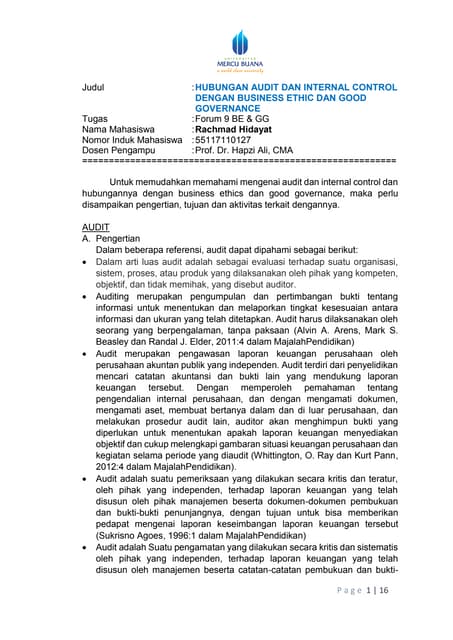 Tugas rmk chapter 1 pengauditan | DOCX