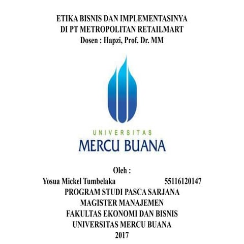 BE & GG, Yosua Mickel Tumbelaka 55116120147, Hapzi Ali, ETIKA BISNIS ...