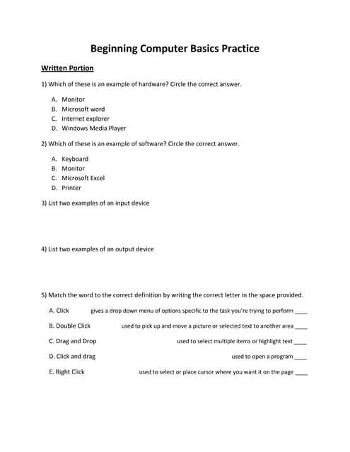 Beginning computer basics exercise | PDF Beginning computer basics exercise | PDF
