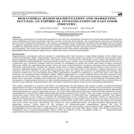 Behavioral based segmentation and marketing success | PDF