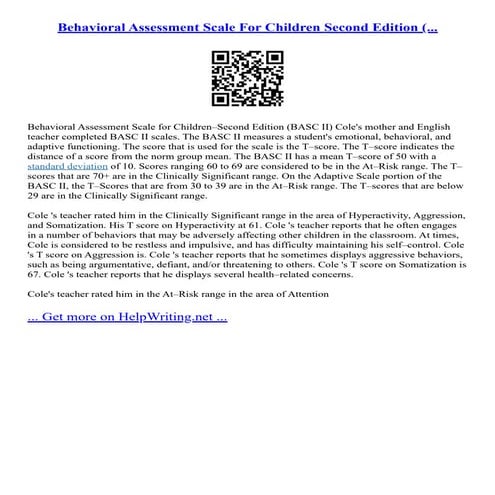 Behavioral Assessment Scale For Children Second Edition (... | PDF