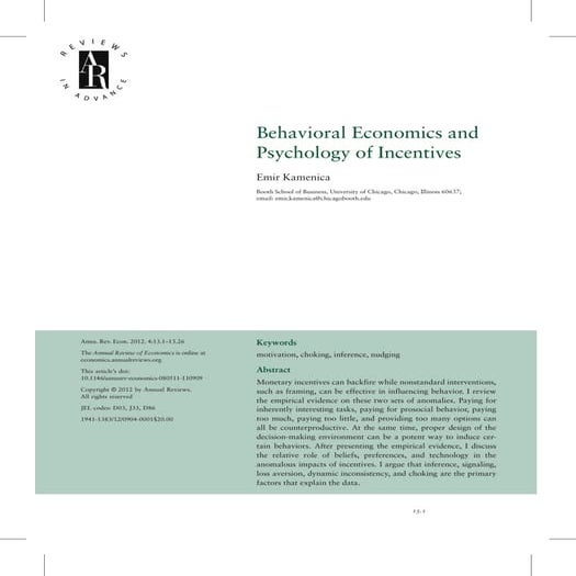 Behavioral Economics and Psychology of Incentives | PDF