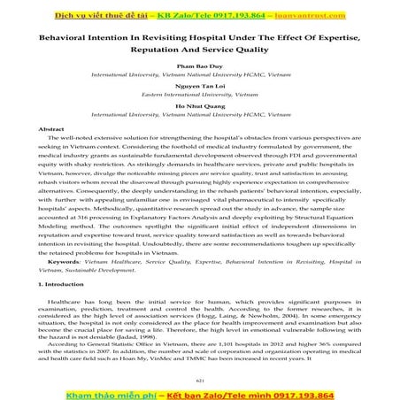 Behavioral Intention In Revisiting Hospital Under The Effect Of Expertise, Reputation And ...