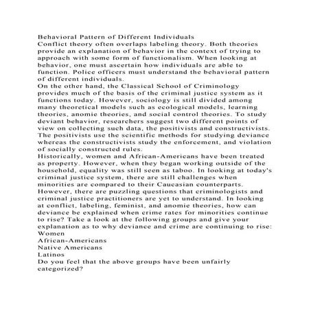 Behavioral Pattern of Different IndividualsConflict theory often o.docx