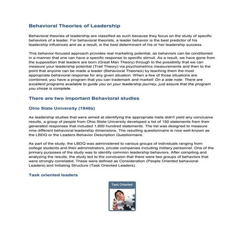 Behavioral theories of leadership | DOCX