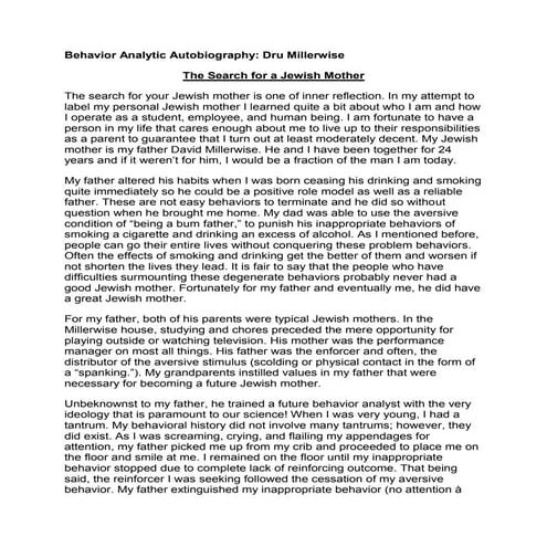 Behavior analytic autobiography dru millerwise | PDF