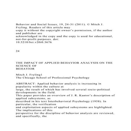 Behavior and Social Issues, 19, 24-31 (2011). © Mitch J. Fryli.docx