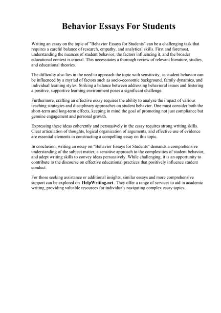 Student Behavior Essay. Virginia University of Lynchburg | PDF