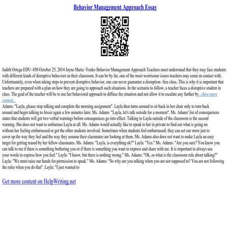 Behavior Management Approach Essay | PDF