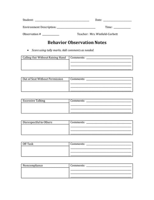 Classroom+management behavior+form | PDF