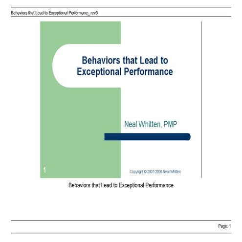 Behaviors That Lead To Exceptional Performance | PDF